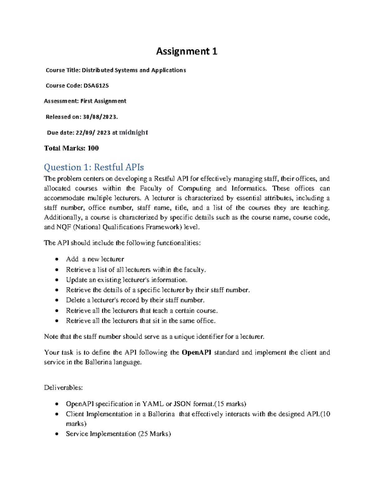 DSA612S Assignment 1 - Assignment 1 Course Title: Distributed Systems ...