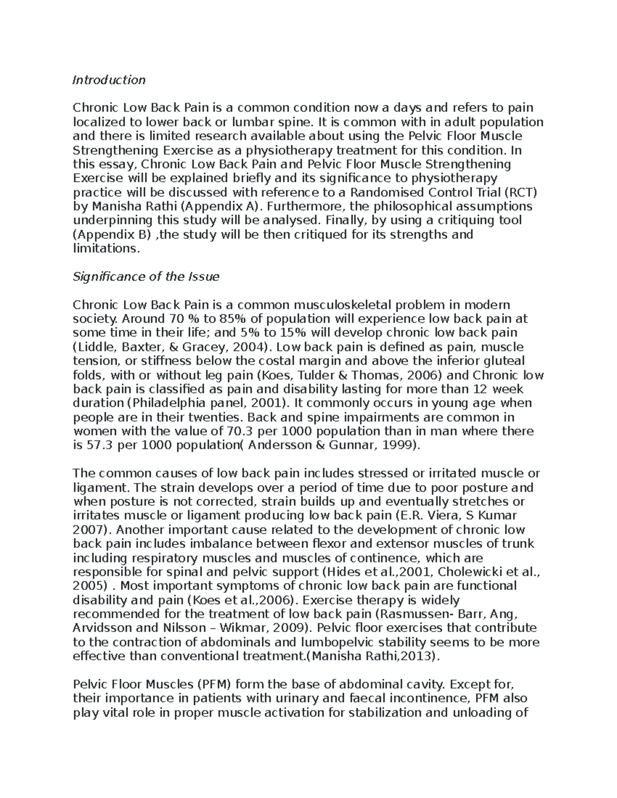 Chrnic Back Pain - Assignment - Introduction Chronic Low Back Pain is a ...