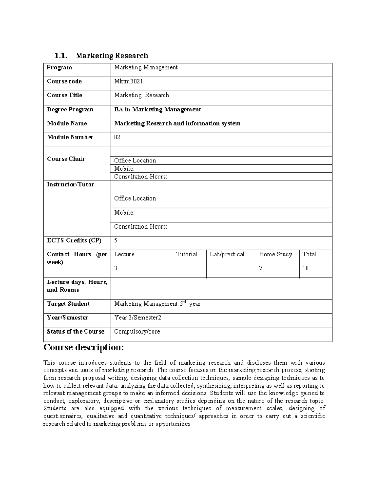 Marketing Research - course outline - 1. Marketing Research Program ...