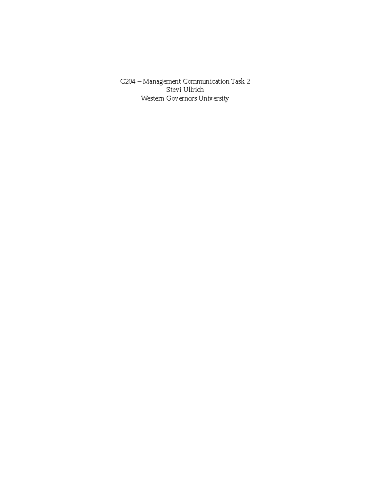 C204 - Assignment 2 - C204 – Management Communication Task 2 Stevi ...