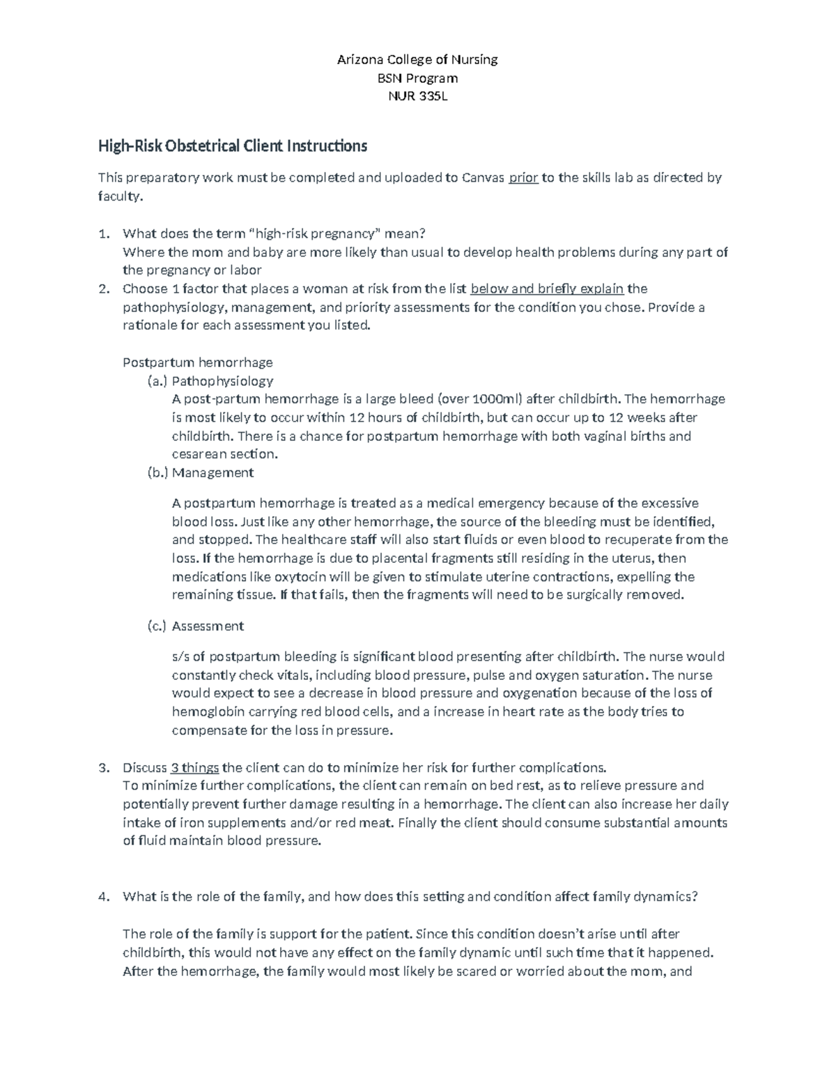 Preparatory Work High-Risk Client Simulation - Arizona College of ...