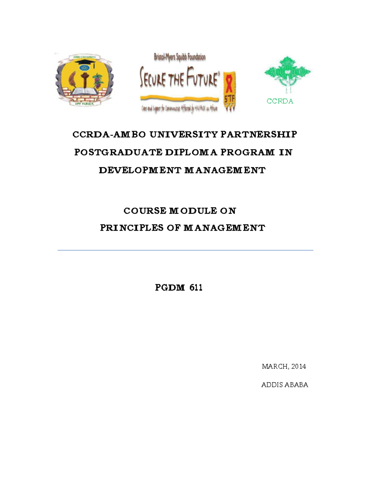 Principles OF Management Course Module P - CCRDA CCRDA-AMBO UNIVERSITY ...