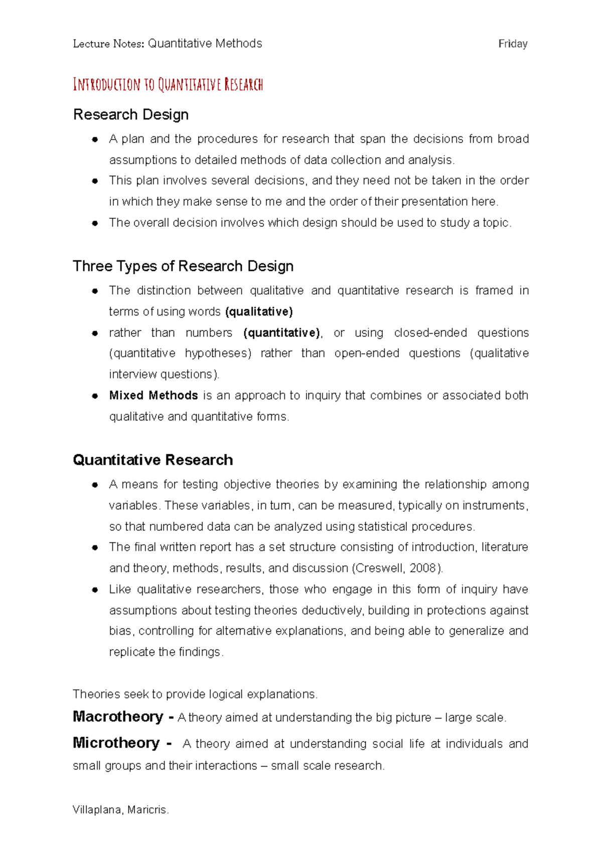 Introduction To Quantitative Research Week2 Lecture Notes Introduction To Quantitative