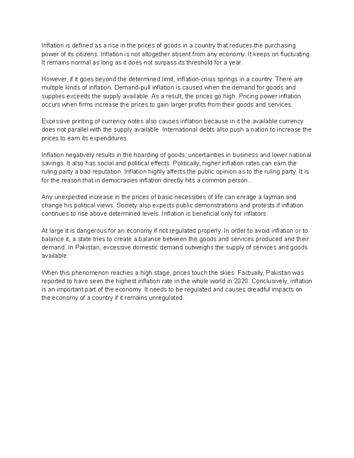 inflation/Rising prices in Pakistan - Inflation is defined as a rise in ...