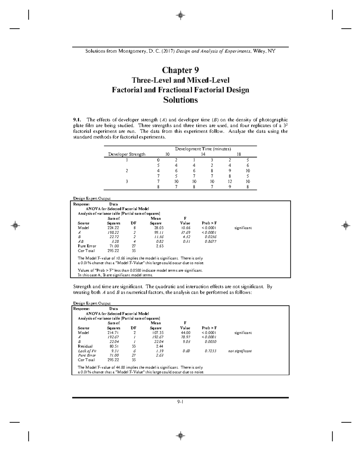 Ch09_Solutions Manual_9ed - Solutions from Montgomery, D. C. (2017 ...