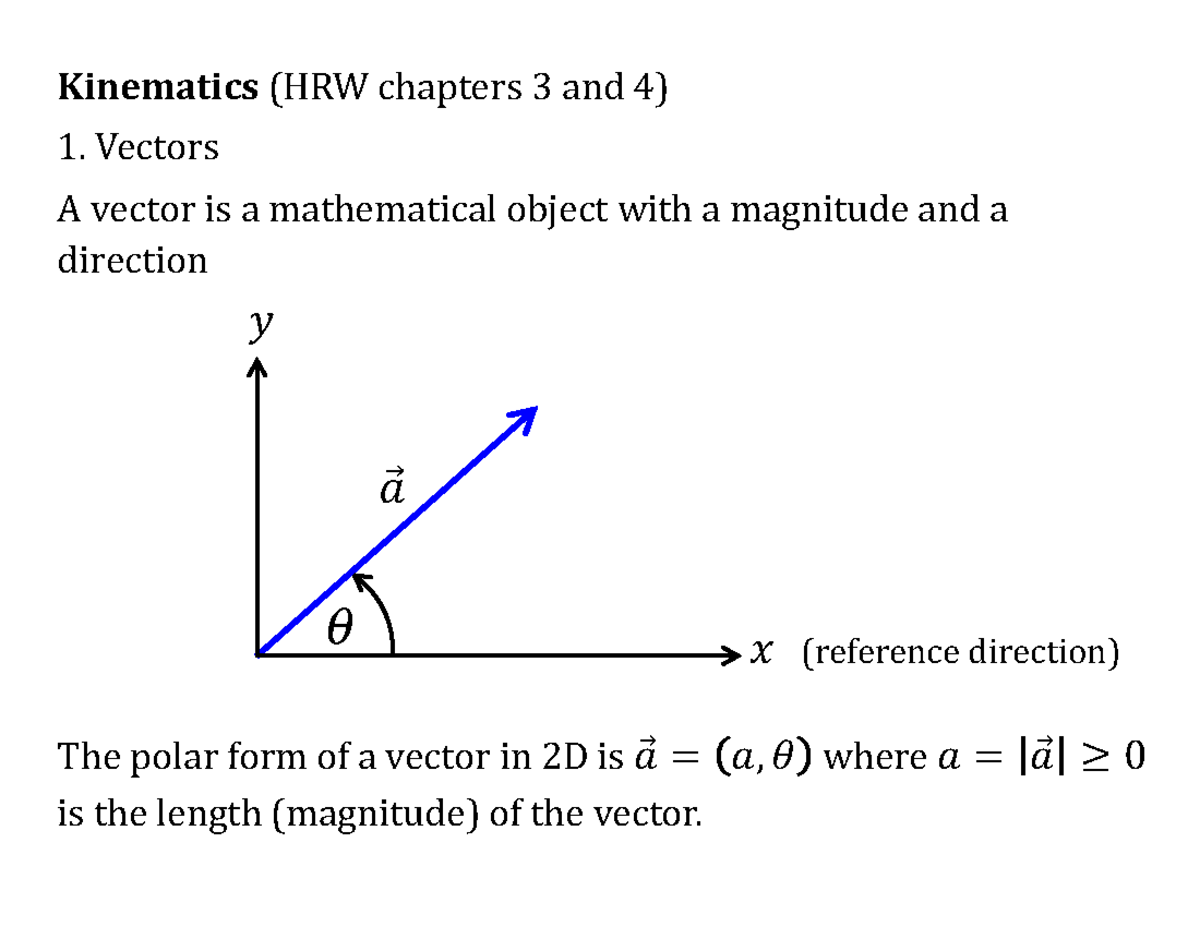 1. Kinematics post 2024 - Kinematics (HRW chapters 3 and 4) Vectors A ...