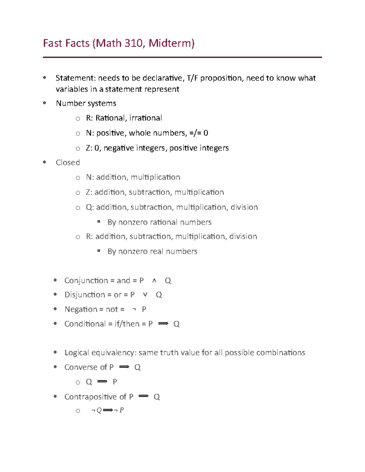 Fast Facts - Summary Foundations of Higher Mathematics - Fast Facts ...