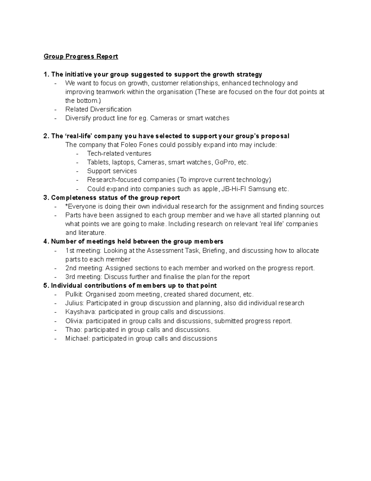 Group Research Report - Group Progress Report 1. The initiative your ...