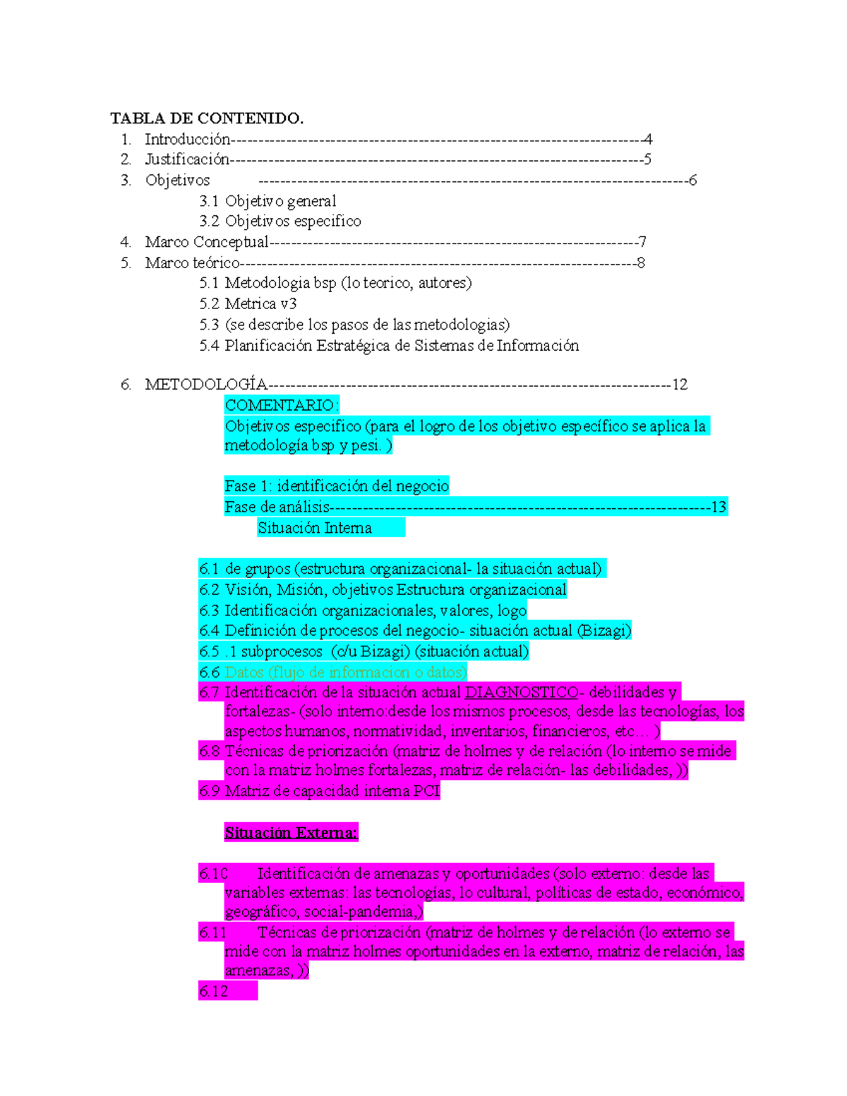 Tabla DE Contenido Propuesta - TABLA DE CONTENIDO. Introducción- Justificación- Objetivos - 3 ...