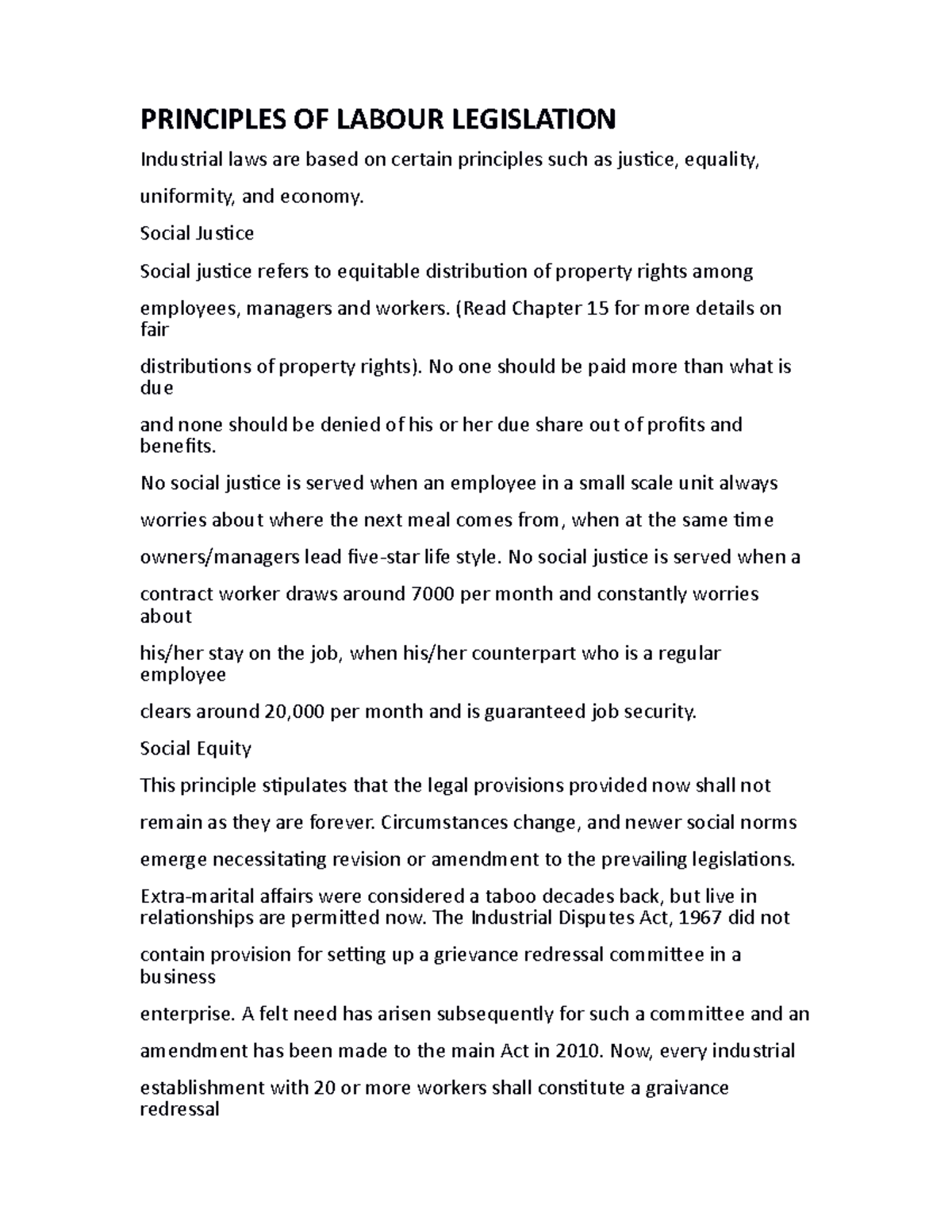 Principles OF Labour Legislation notes - PRINCIPLES OF LABOUR ...