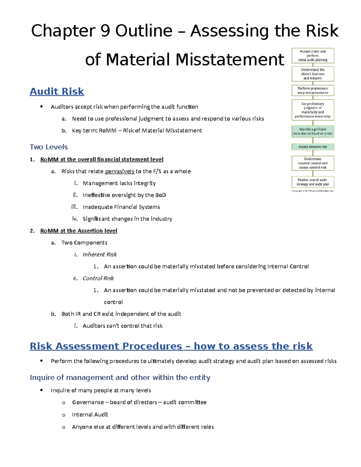 Chapter 9 Notes - Chapter 9 Outline – Assessing the Risk of Material ...