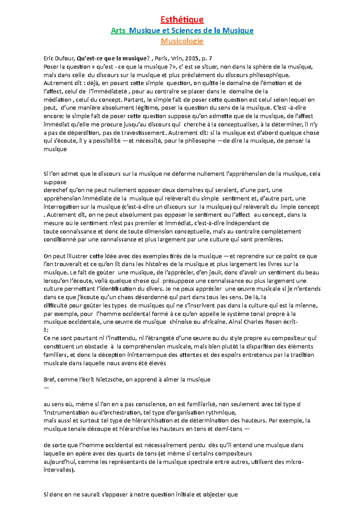 Esthetique Musique et Langage - Esthétique Arts Musique et Sciences de ...