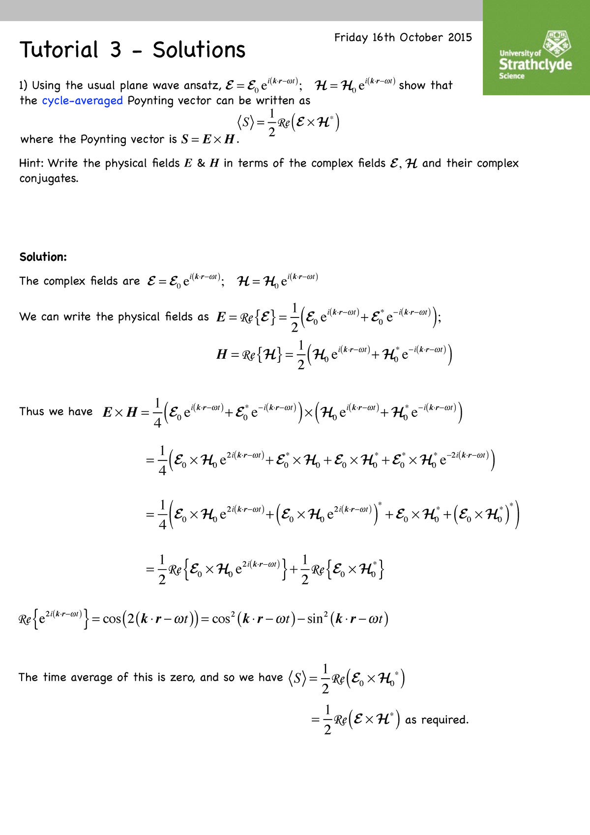 Electromagnetism Tutorial 3 - Solutions - Tutor ial 3 - Solutio ns ...