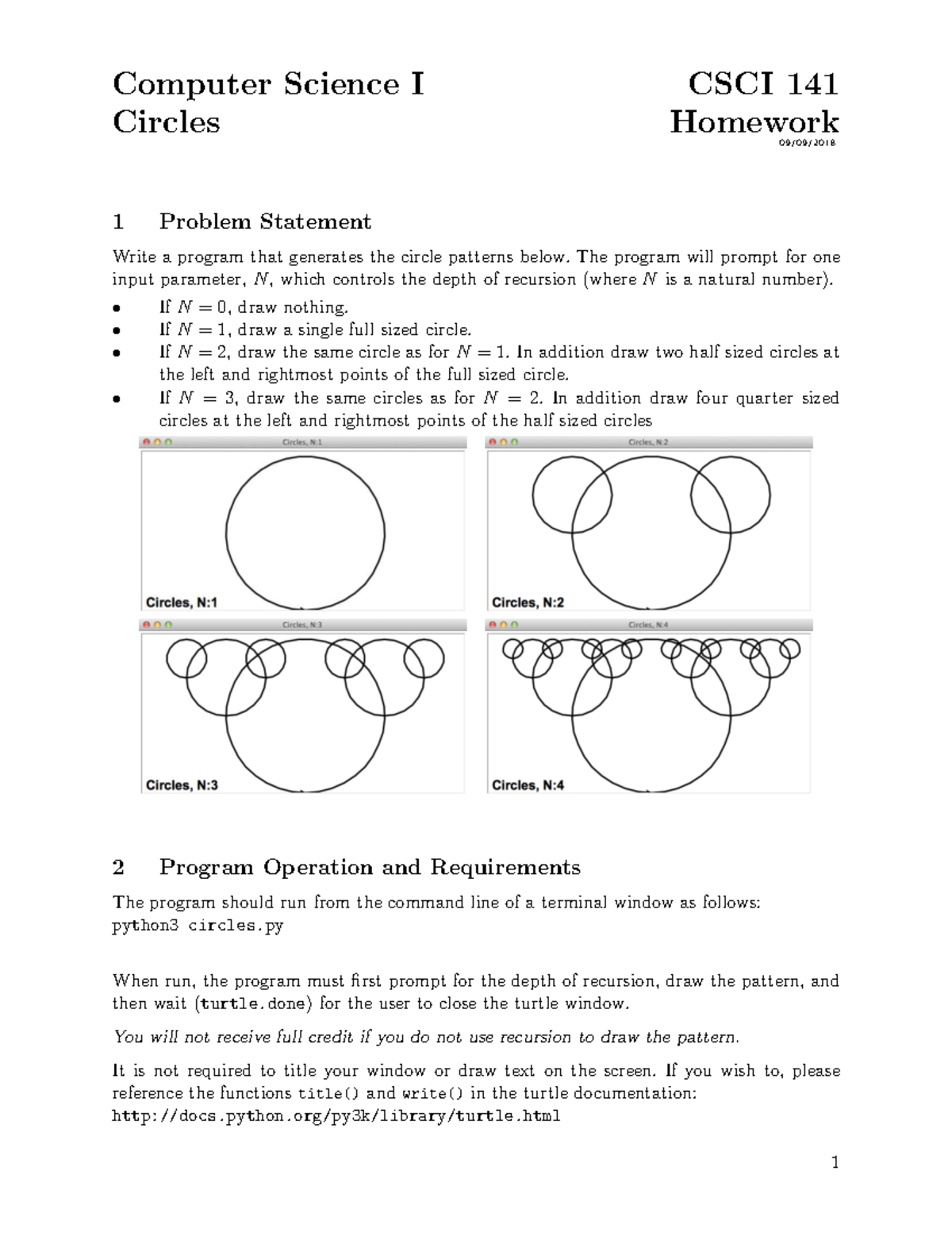 Circles-stu - Homework - Computer Science I CSCI 141 Circles Homework 09/09/ 1 Problem Statement ...