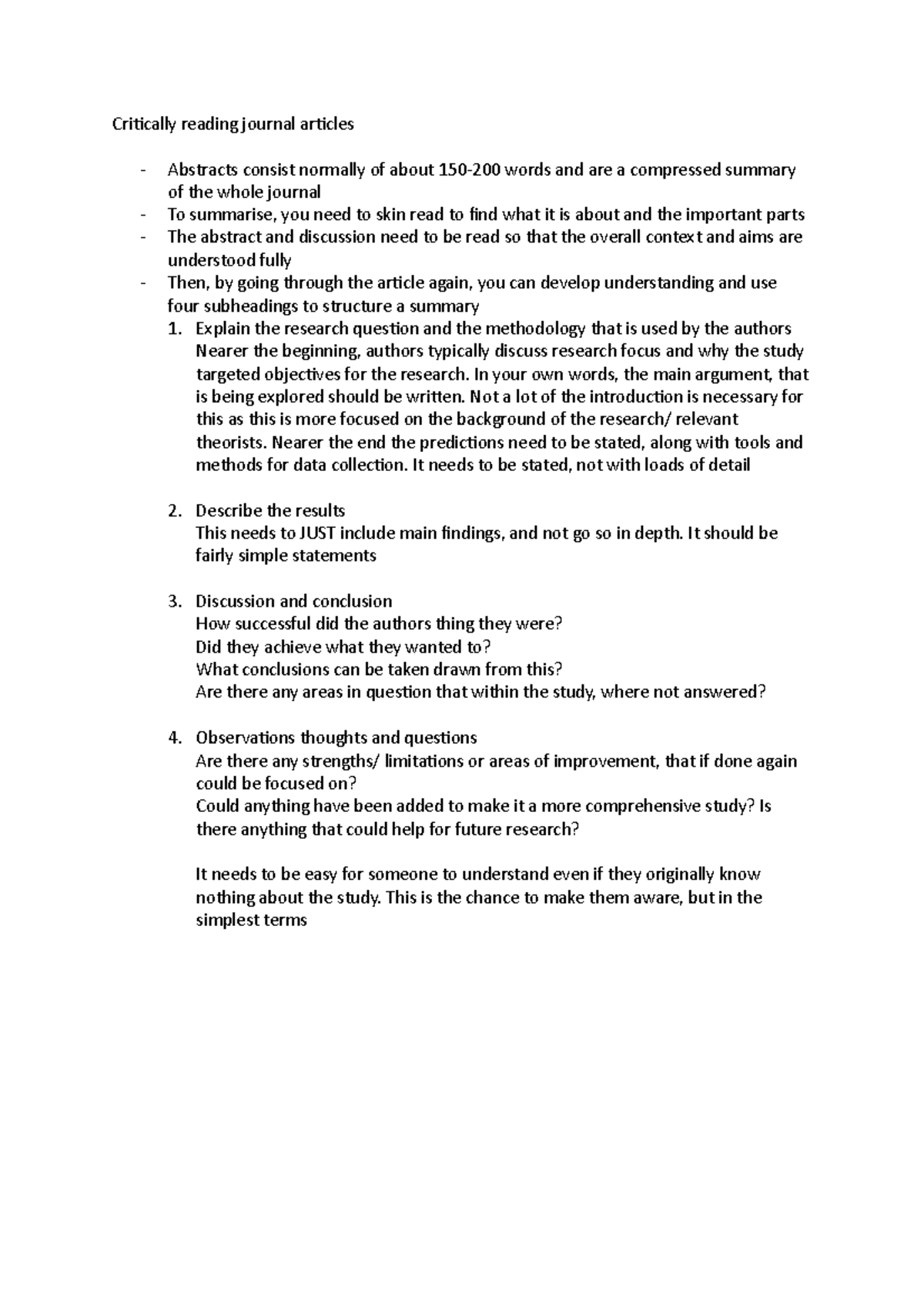 Critically reading journal articles - Critically reading journal ...