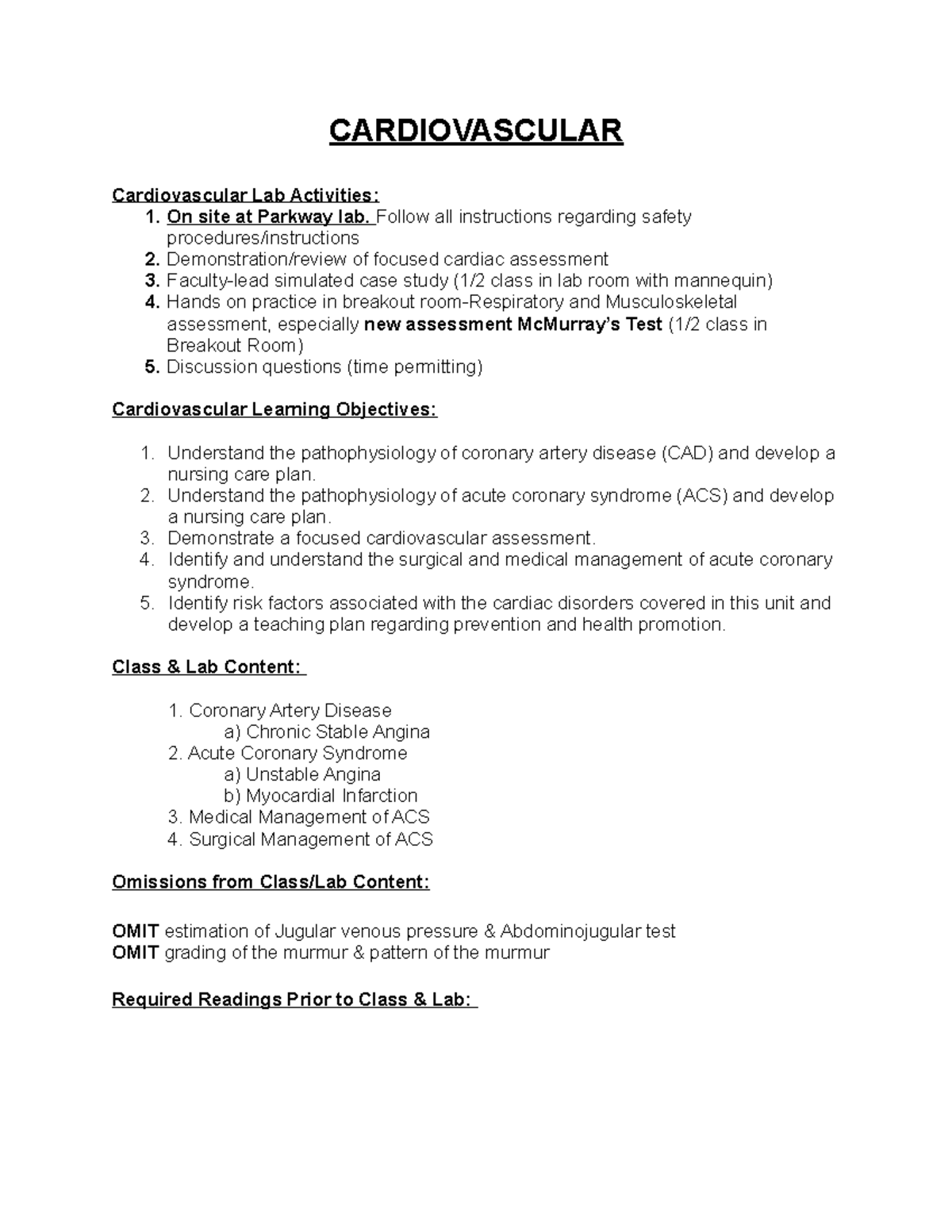 CV lab Unit One, First Assignment for class - CARDIOVASCULAR ...