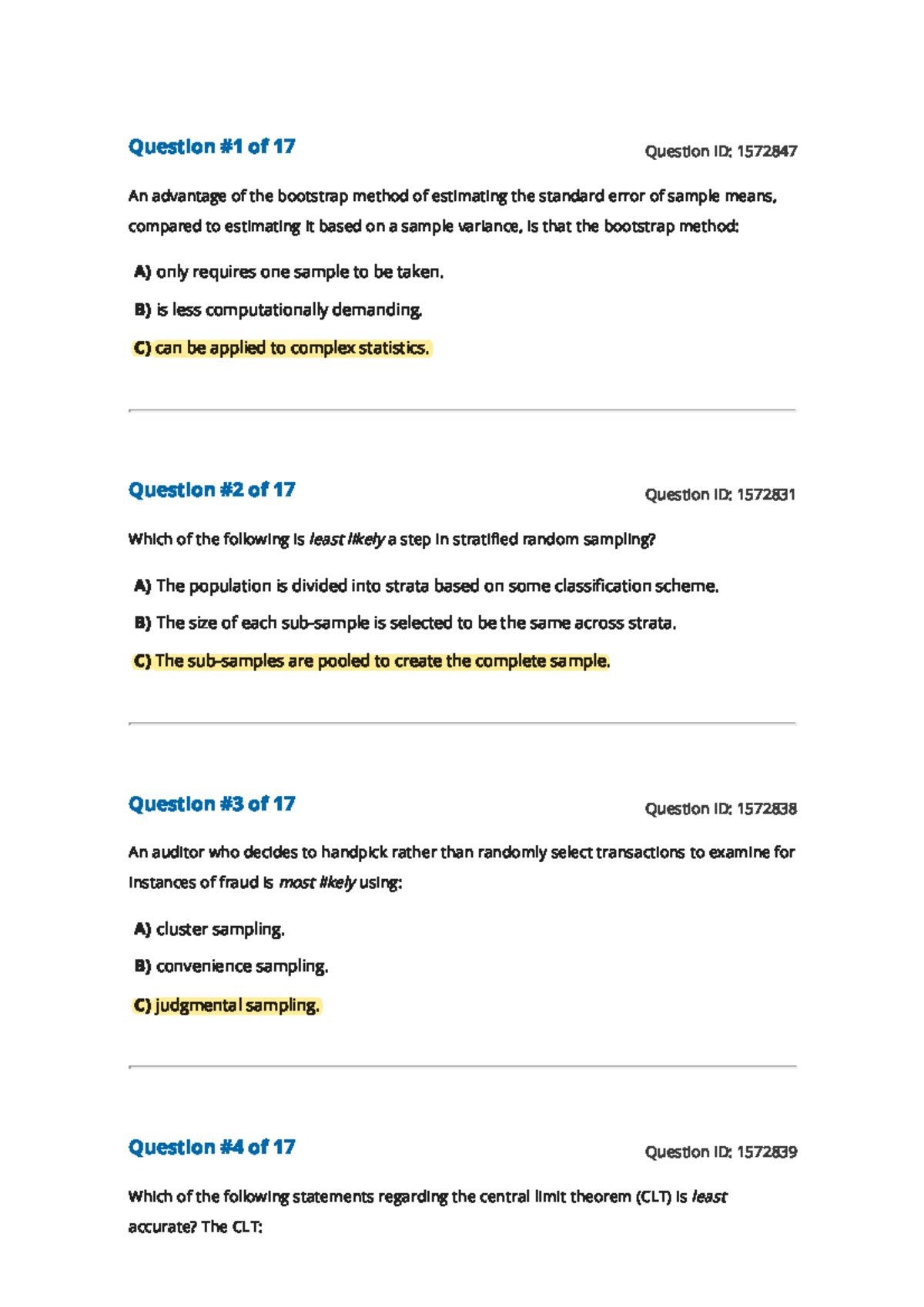 Reading 7 Estimation and Inference-answers - Question #1 of 17 Question ID: 1572847 An advantage ...