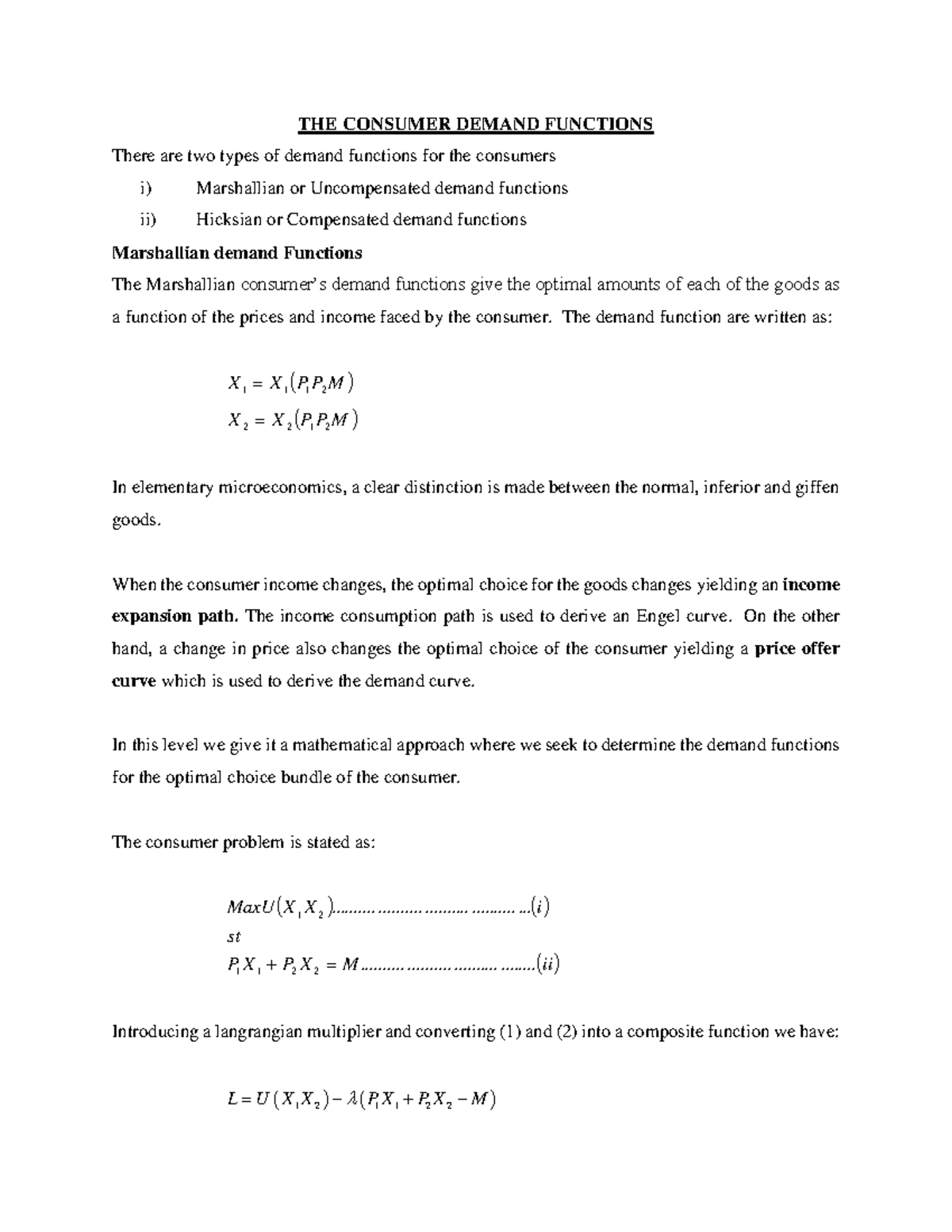 THE Consumer Demand Functions & Income AND SUB Effect - THE CONSUMER ...