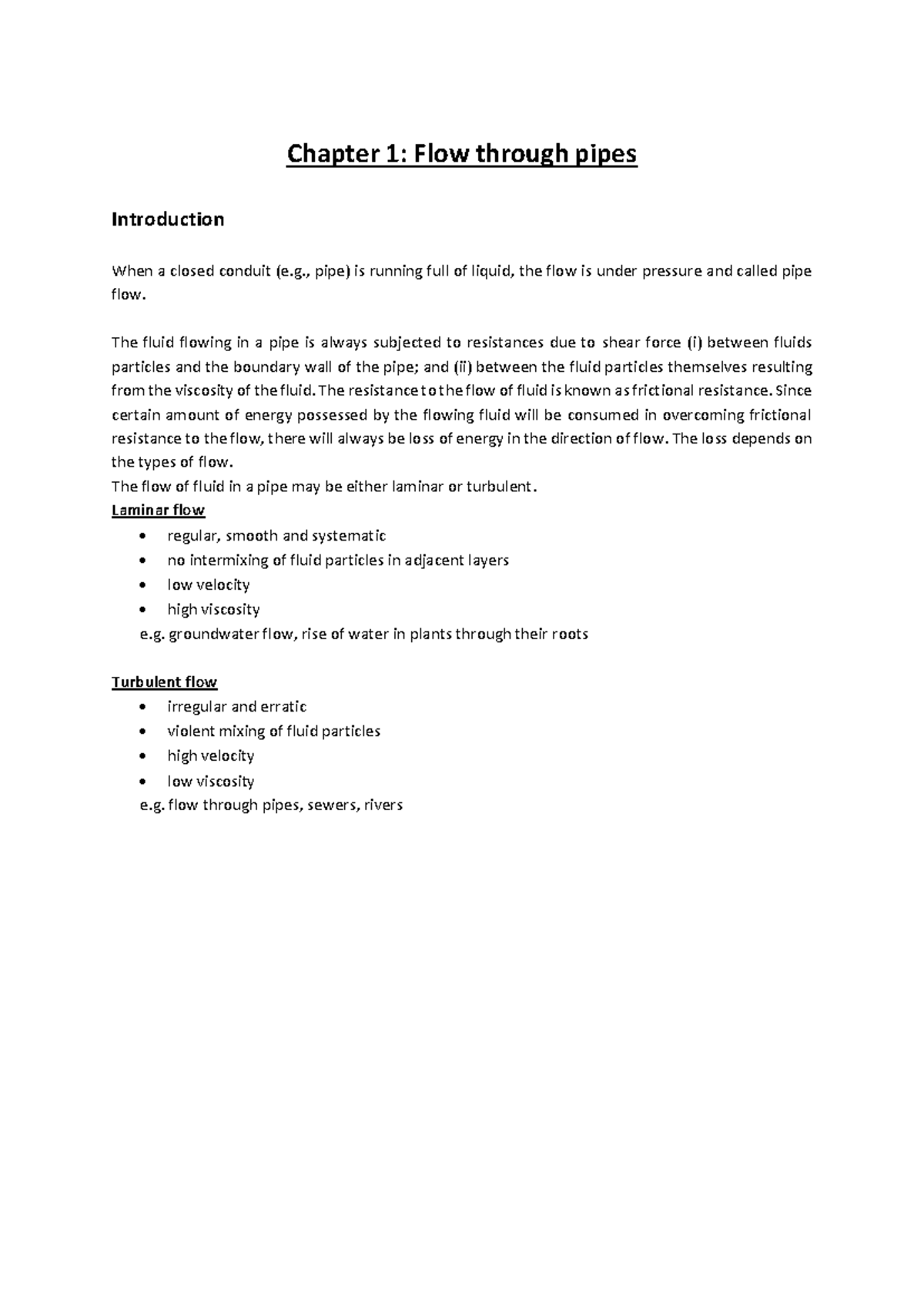 Chapter-1 Pipe-flow sent - Chapter 1: Flow through pipes Introduction ...