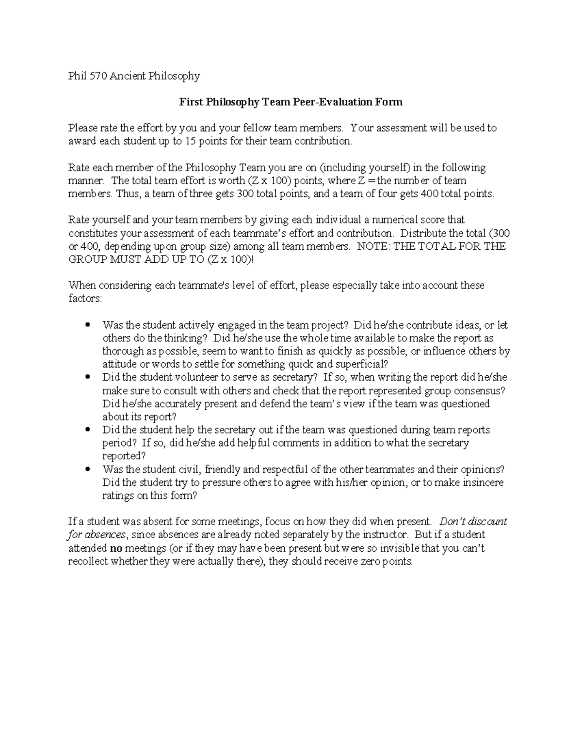 Peer Evaluation Team 1-5 V2 - Phil 570 Ancient Philosophy First ...
