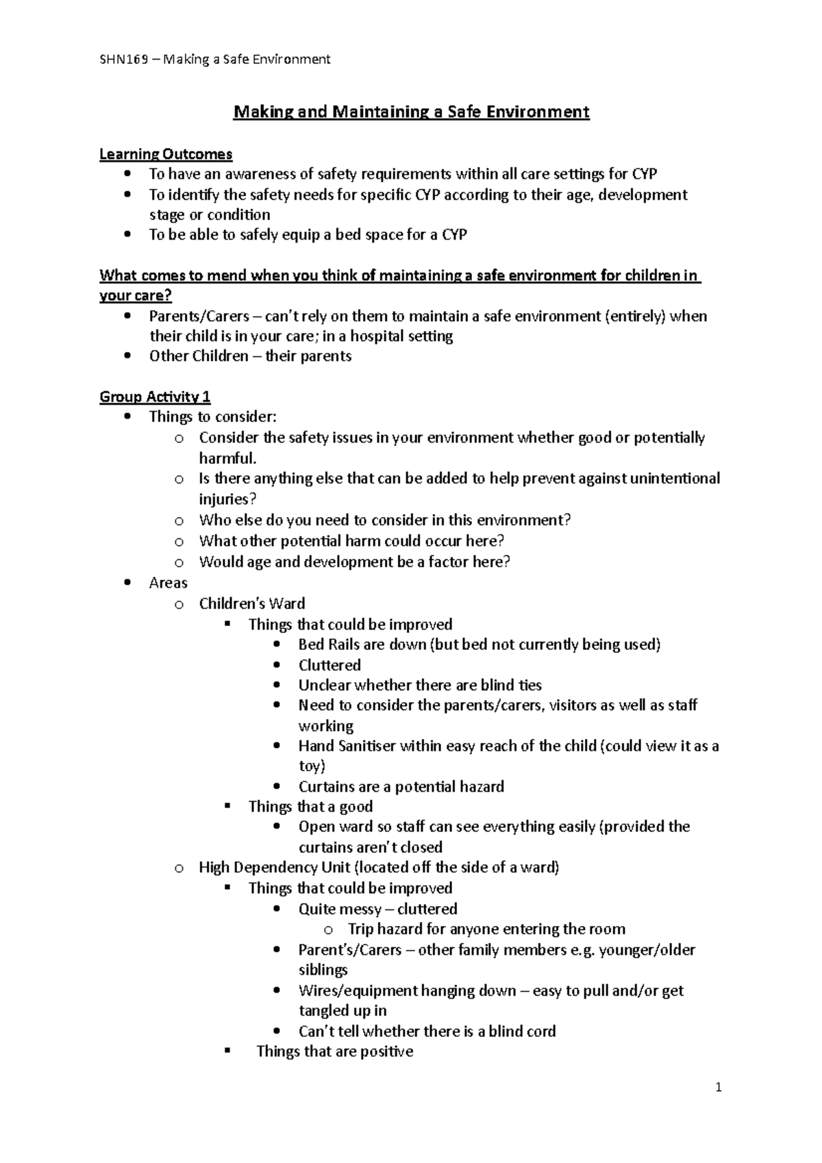 Making and Maintaining a Safe Environment - o Is there anything else ...