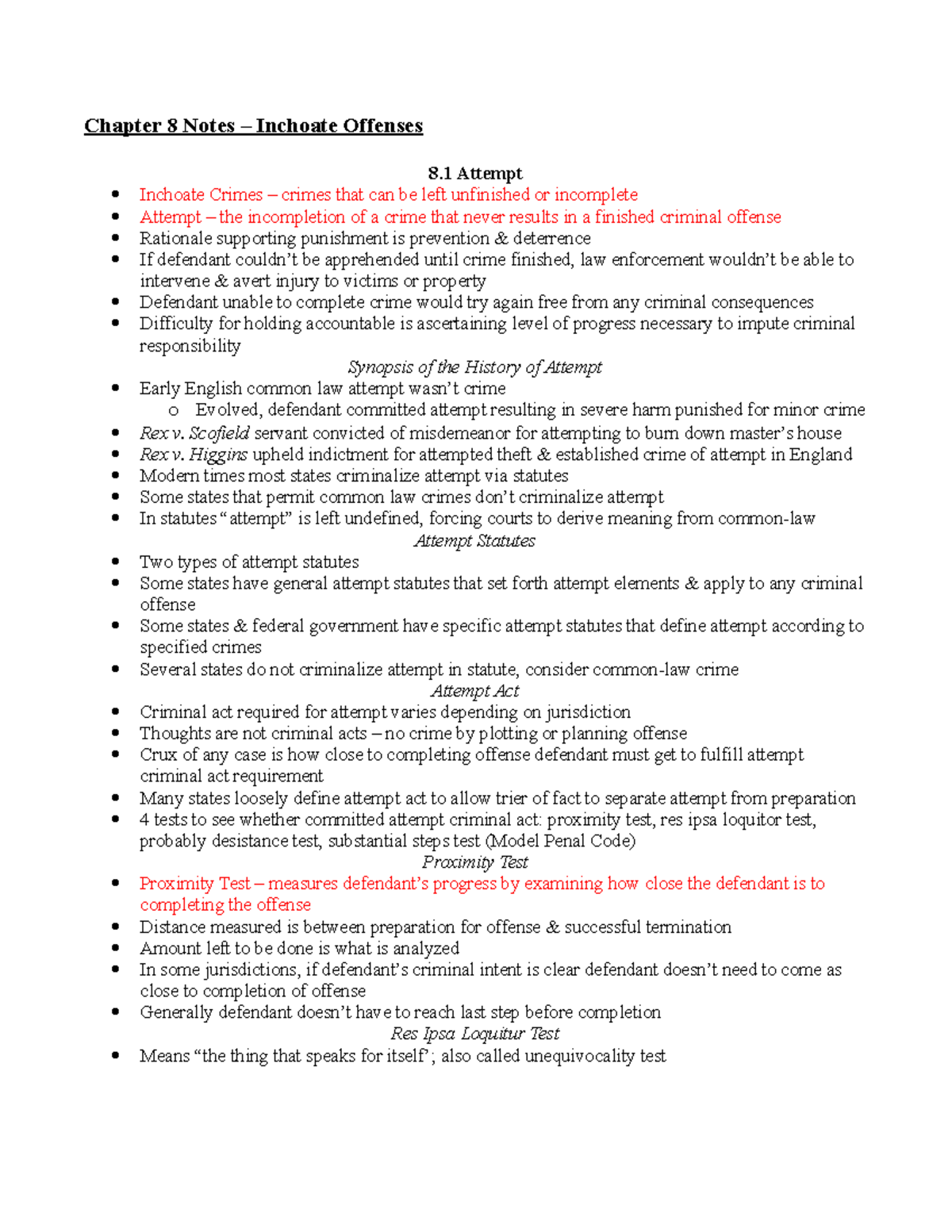 Chapter 8 Notes - Inchoate Offenses - Chapter 8 Notes – Inchoate ...