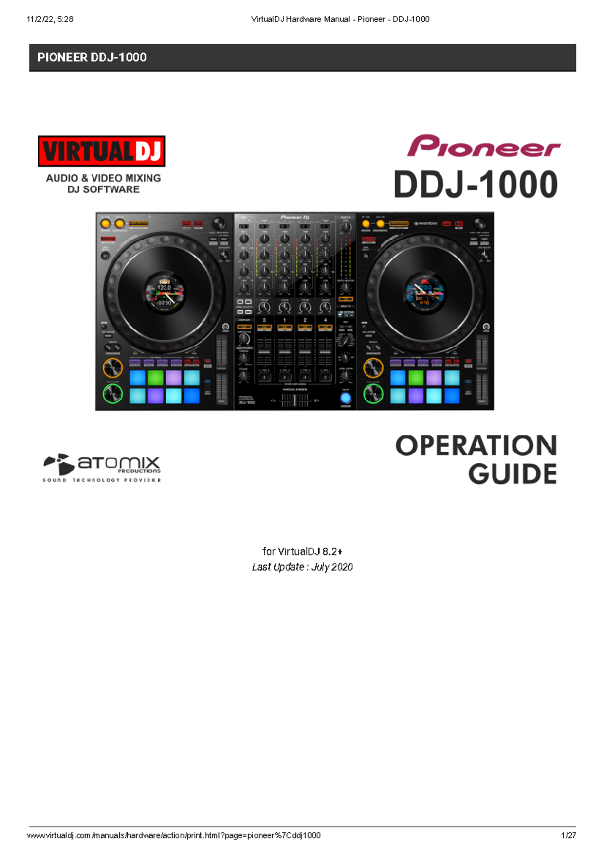 Virtual DJ Hardware Manual - Pioneer - DDJ-1000 - PIONEER DDJ- for VirtualDJ 8+ Last Update ...