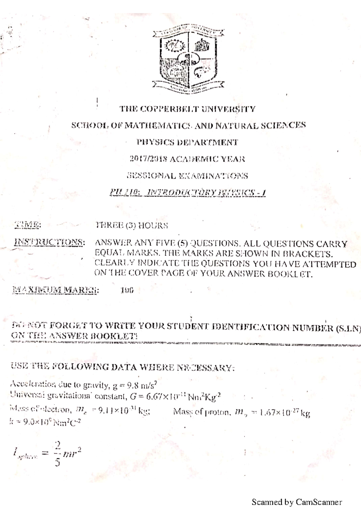 PH110 17-18 sessional - intro to physics - Studocu