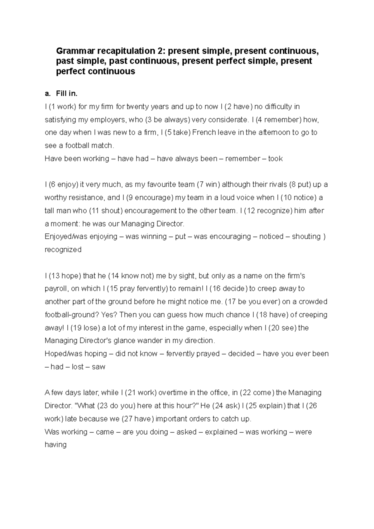 E1 Grammar key grammar recap 2 - Grammar recapitulation 2: present ...