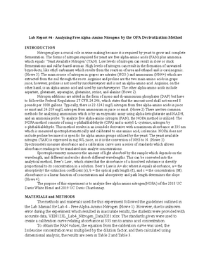 VEN 123L Pre Lab #6 Questions - Explain how each of the five ethanol ...