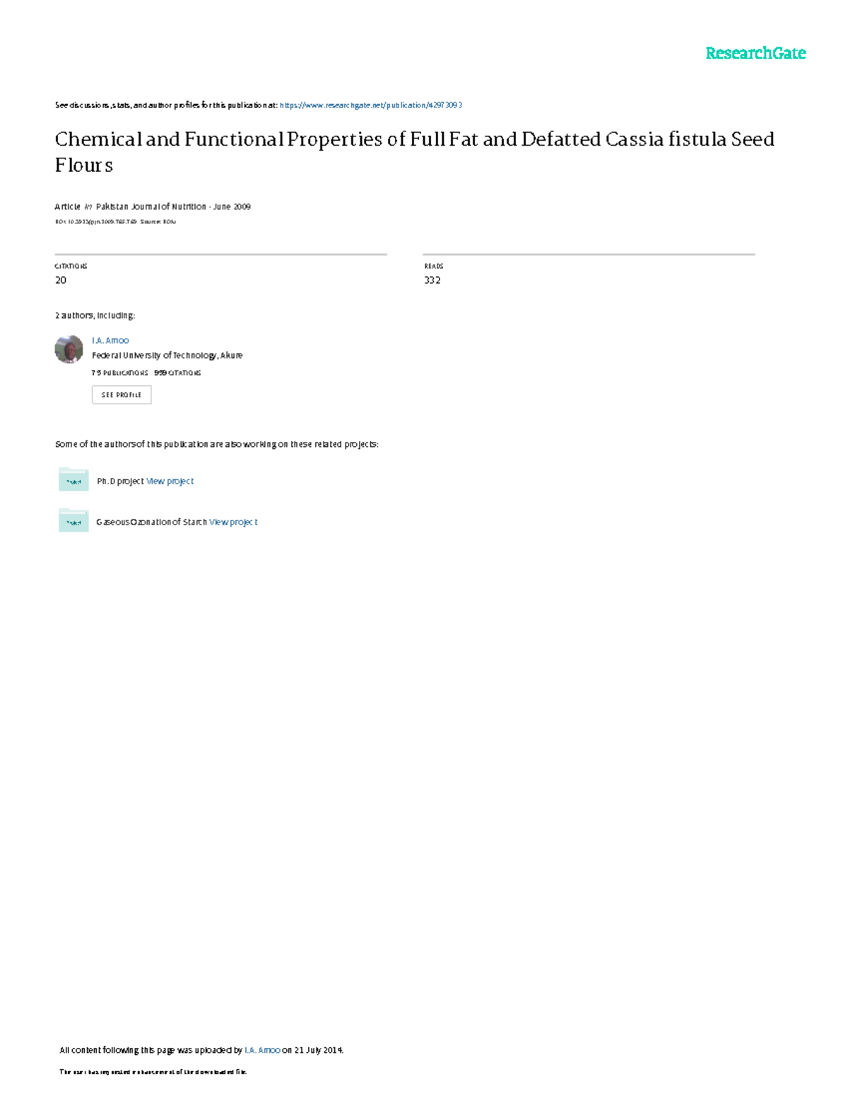 Chemical and Functional Properties of Full Fat and - See discussions ...