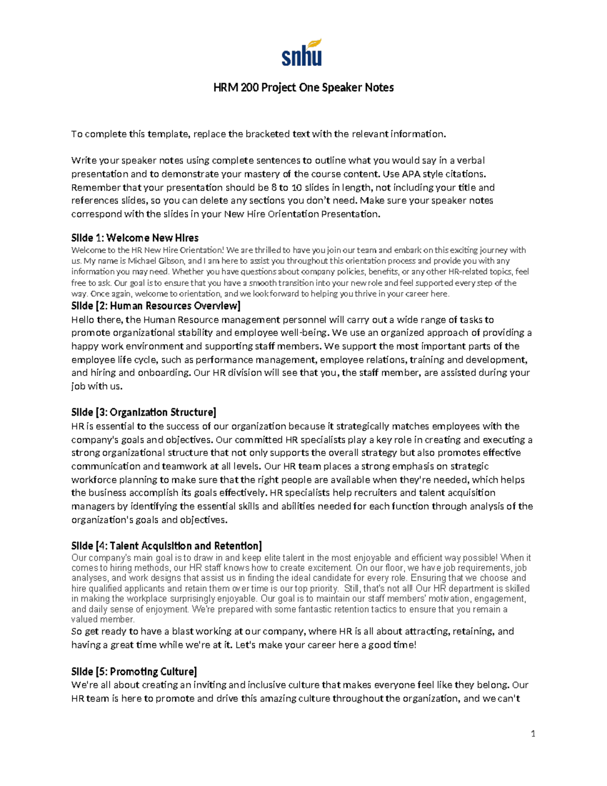 1 HRM 200 Project One Speaker Notes - HRM 200 Project One Speaker Notes ...