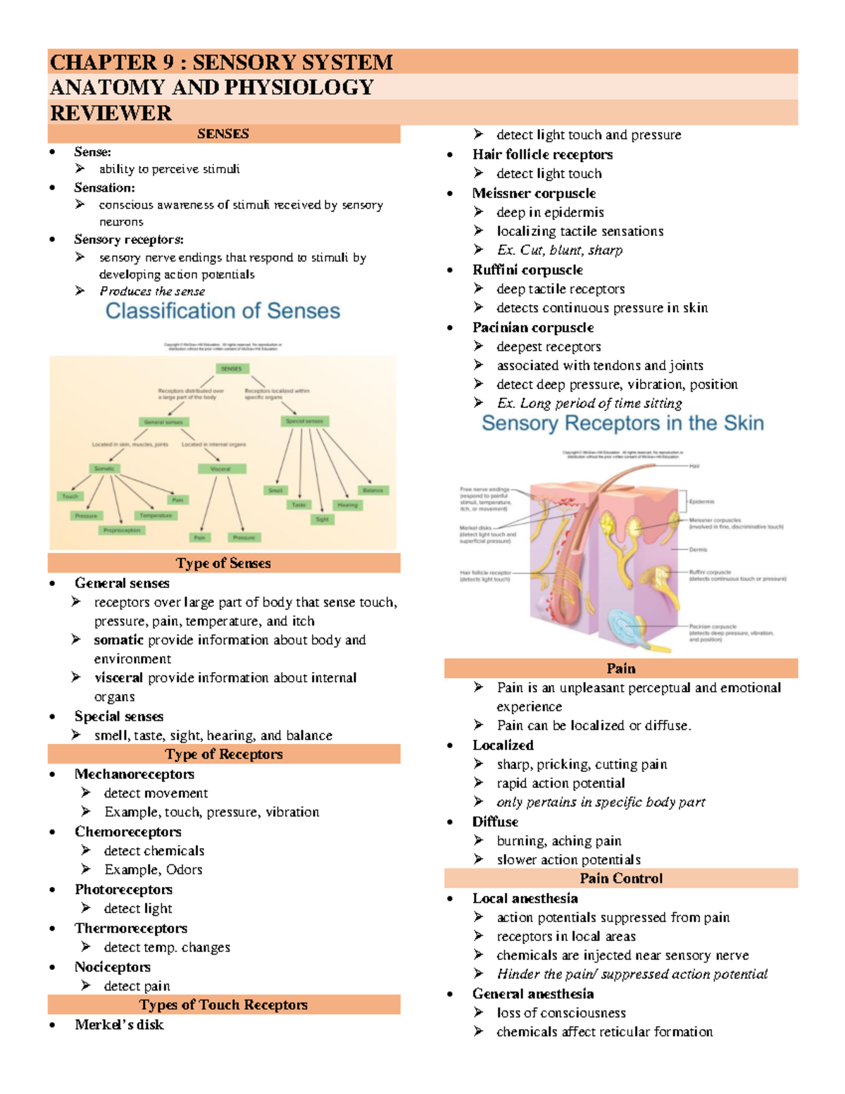 Chapter-9 Sensory-System - ANATOMY AND PHYSIOLOGY REVIEWER SENSES Sense ...