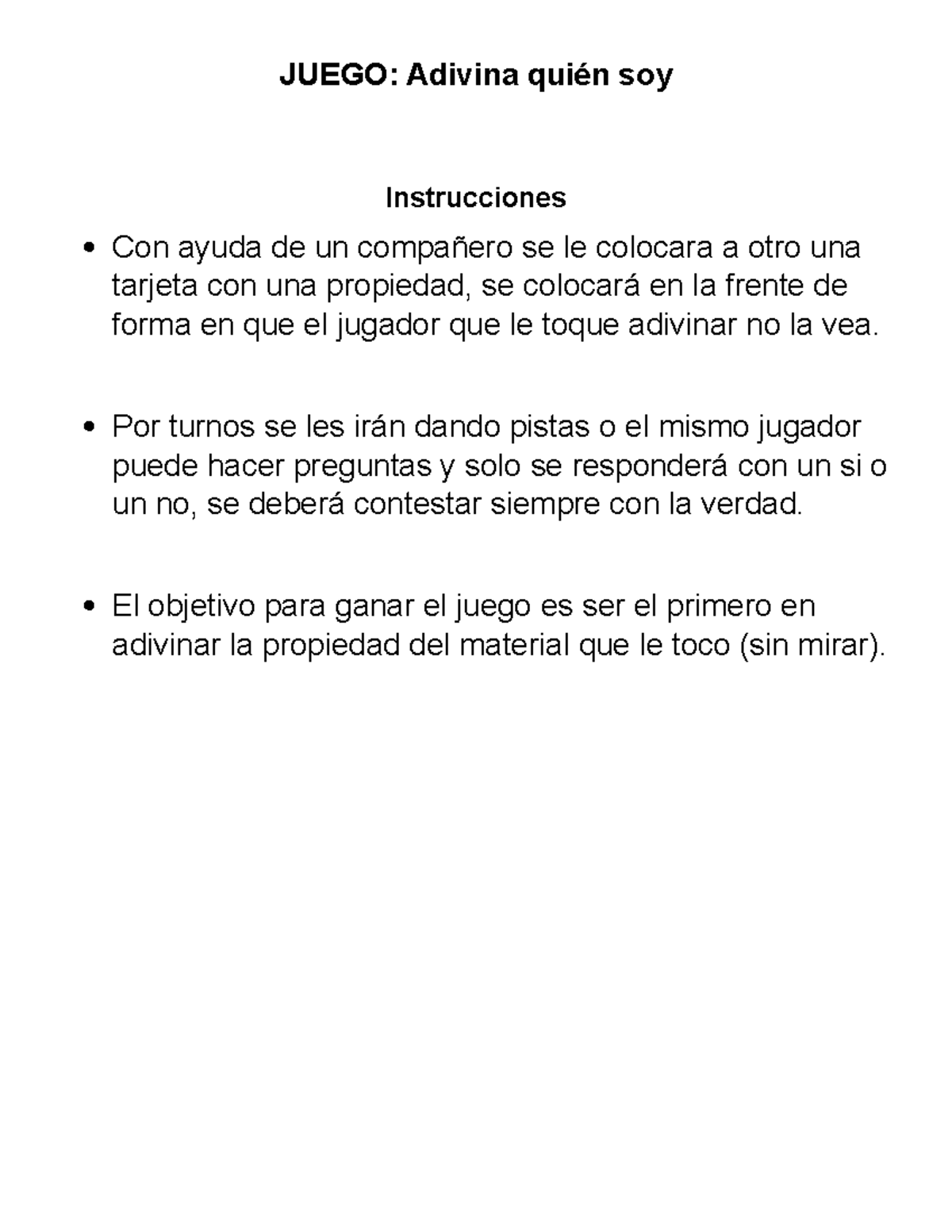 Juego - JUEGO: Adivina quién soy Instrucciones Con ayuda de un ...