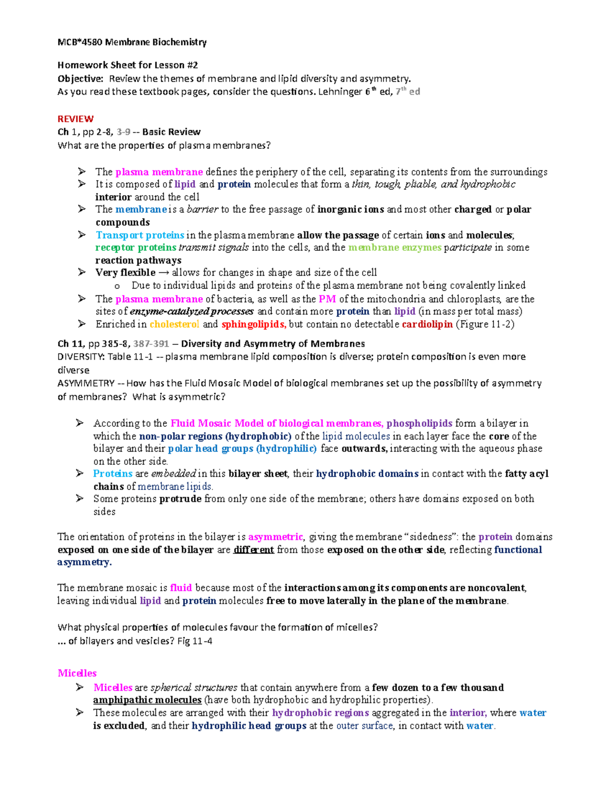 BIOC 4580 - Homework Sheet For Lesson #2 - Homework Sheet for Lesson ...