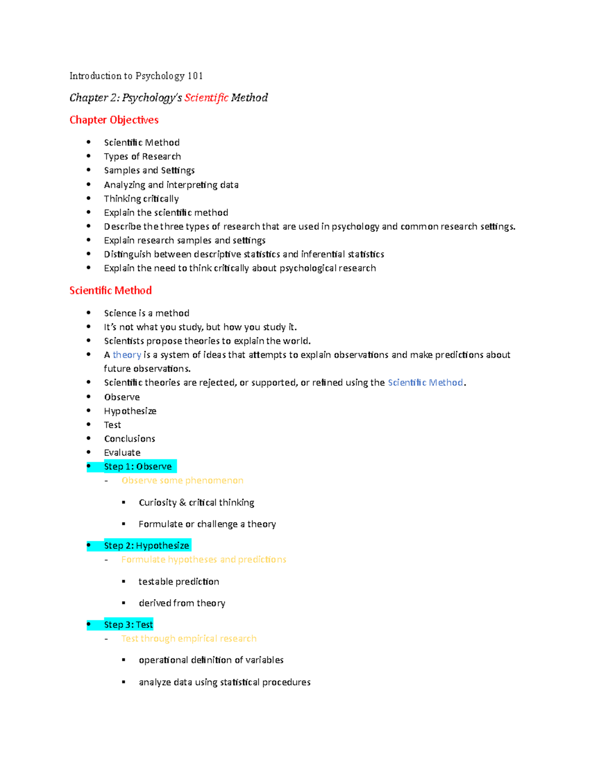 Psych Notes Ch. 2 - hansen, spring 23 - Introduction to Psychology 101 ...