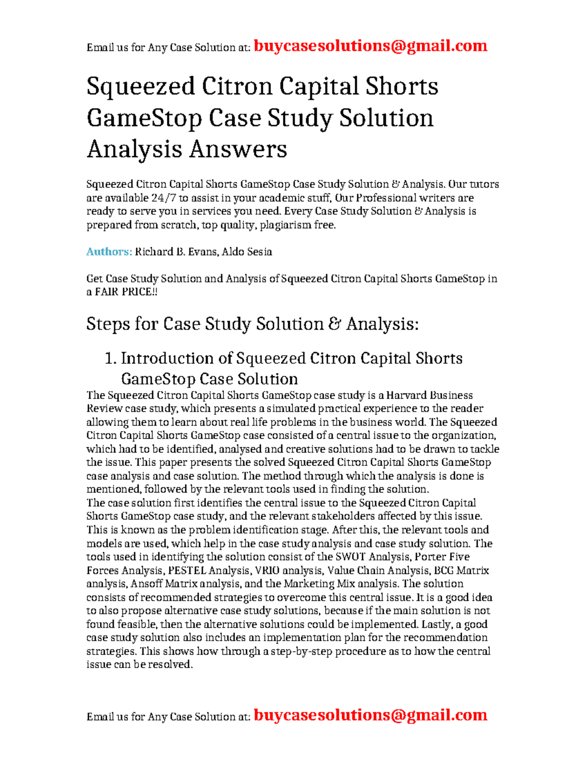 Case Solution Squeezed Citron Capital Shorts Game Stop - Squeezed ...