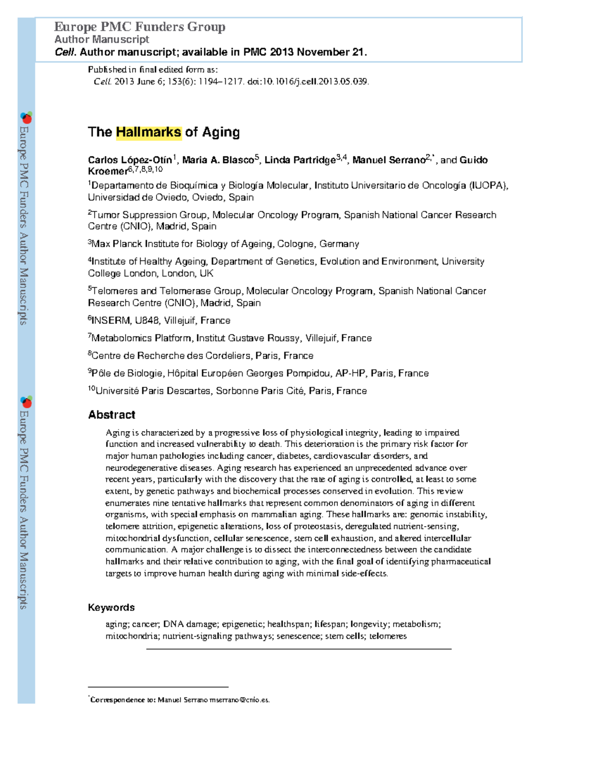 Aging hallmark 2013 - The Hallmarks of Aging Carlos López-Otín 1 ...