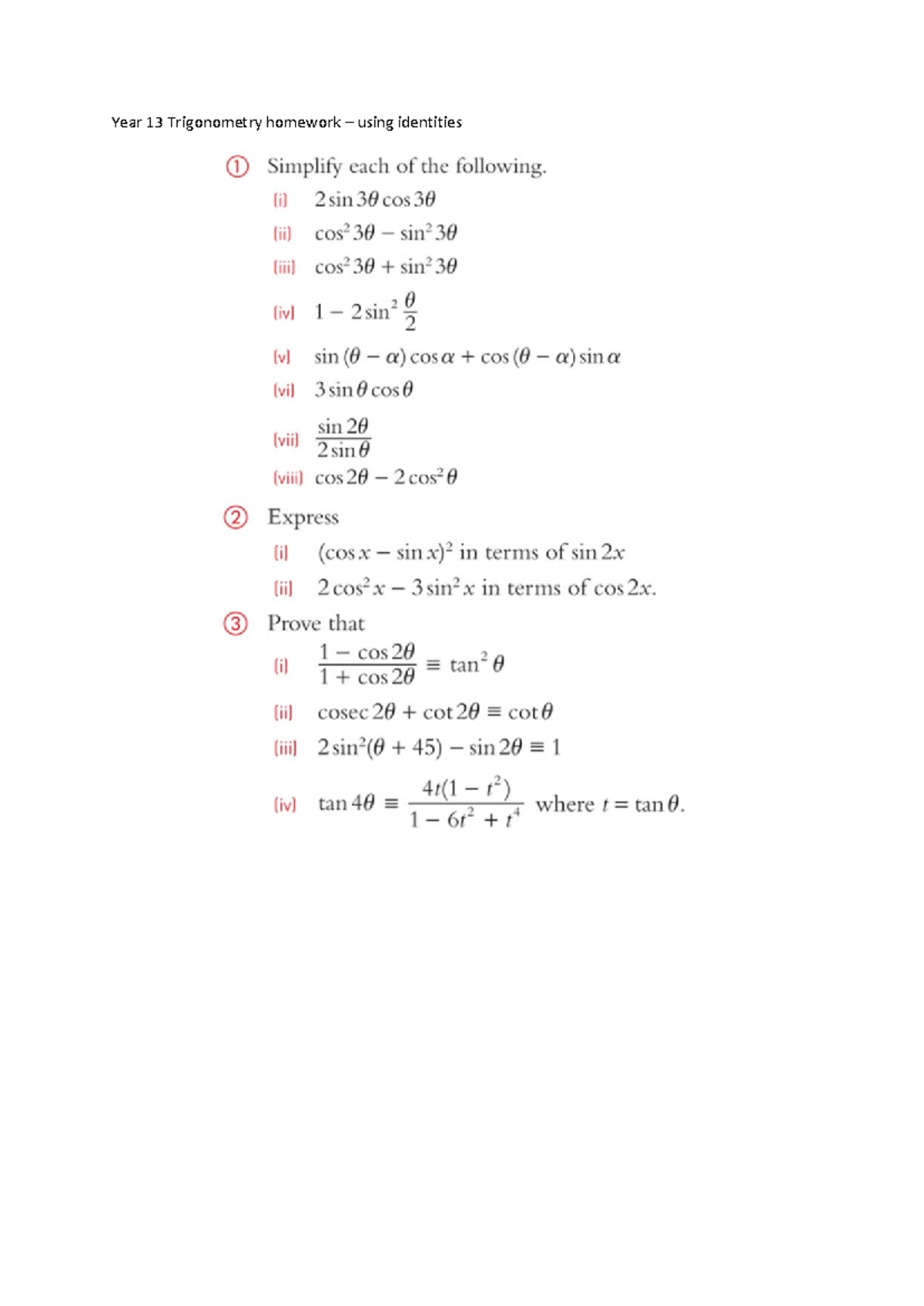Year 13 Trigonometry homework - FOUD0041 - Studocu