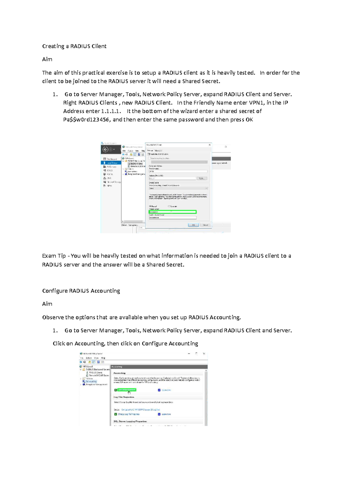 Configure a Radius Client - Creating a RADIUS Client Aim The aim of ...