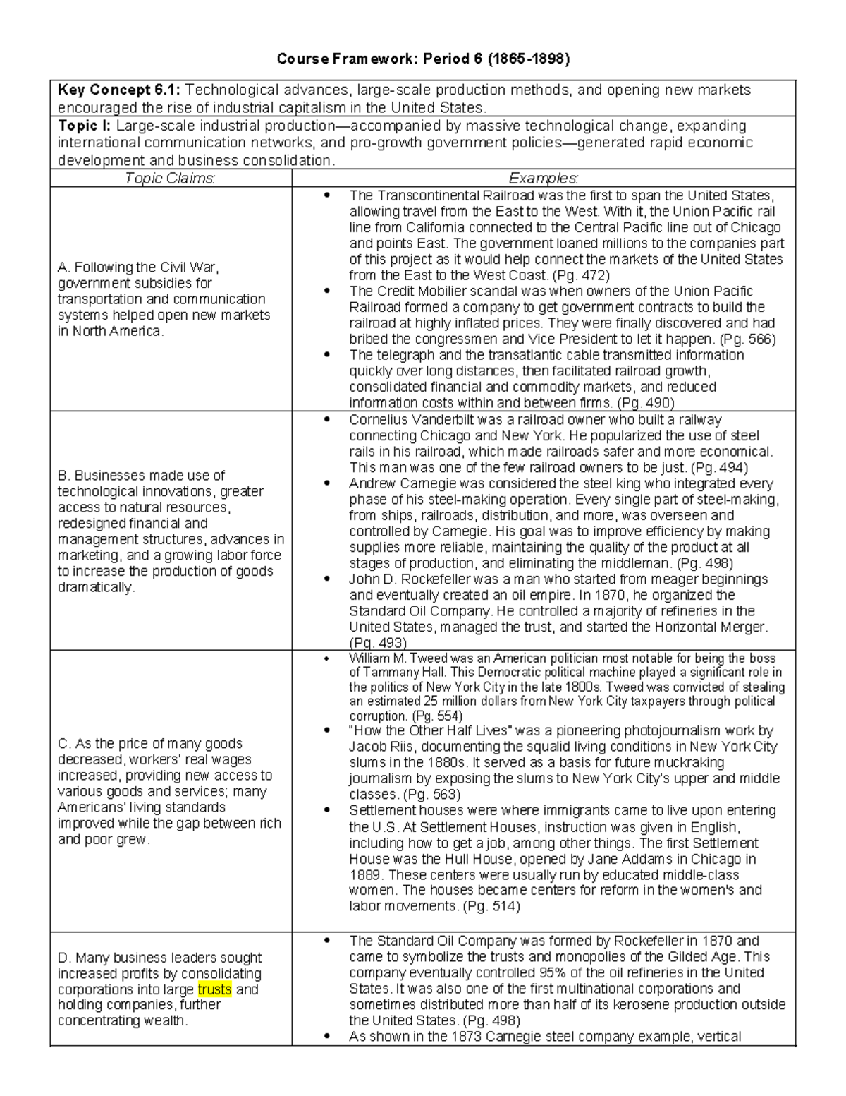 Period 6 Course Framework - Course Framework: Period 6 (1865-1898) Key ...