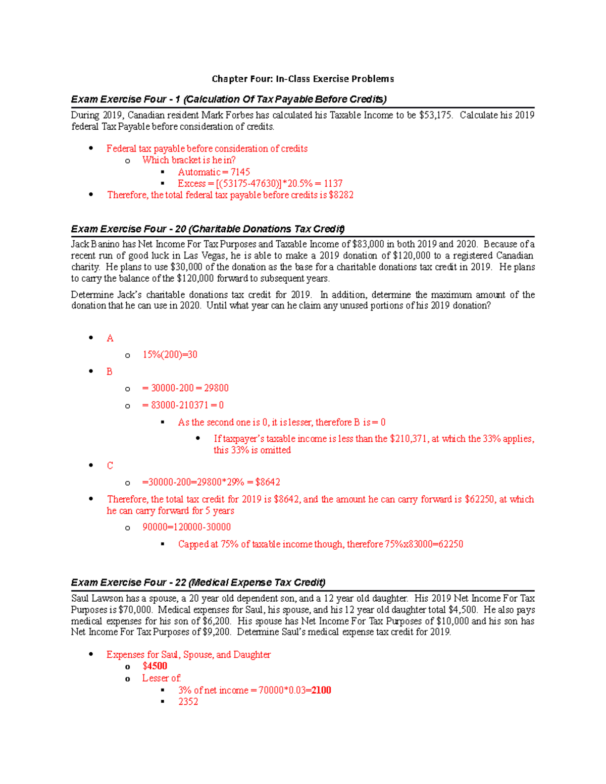 Chapter Four - In-Class Exercise Problems - Chapter Four: In-Class ...