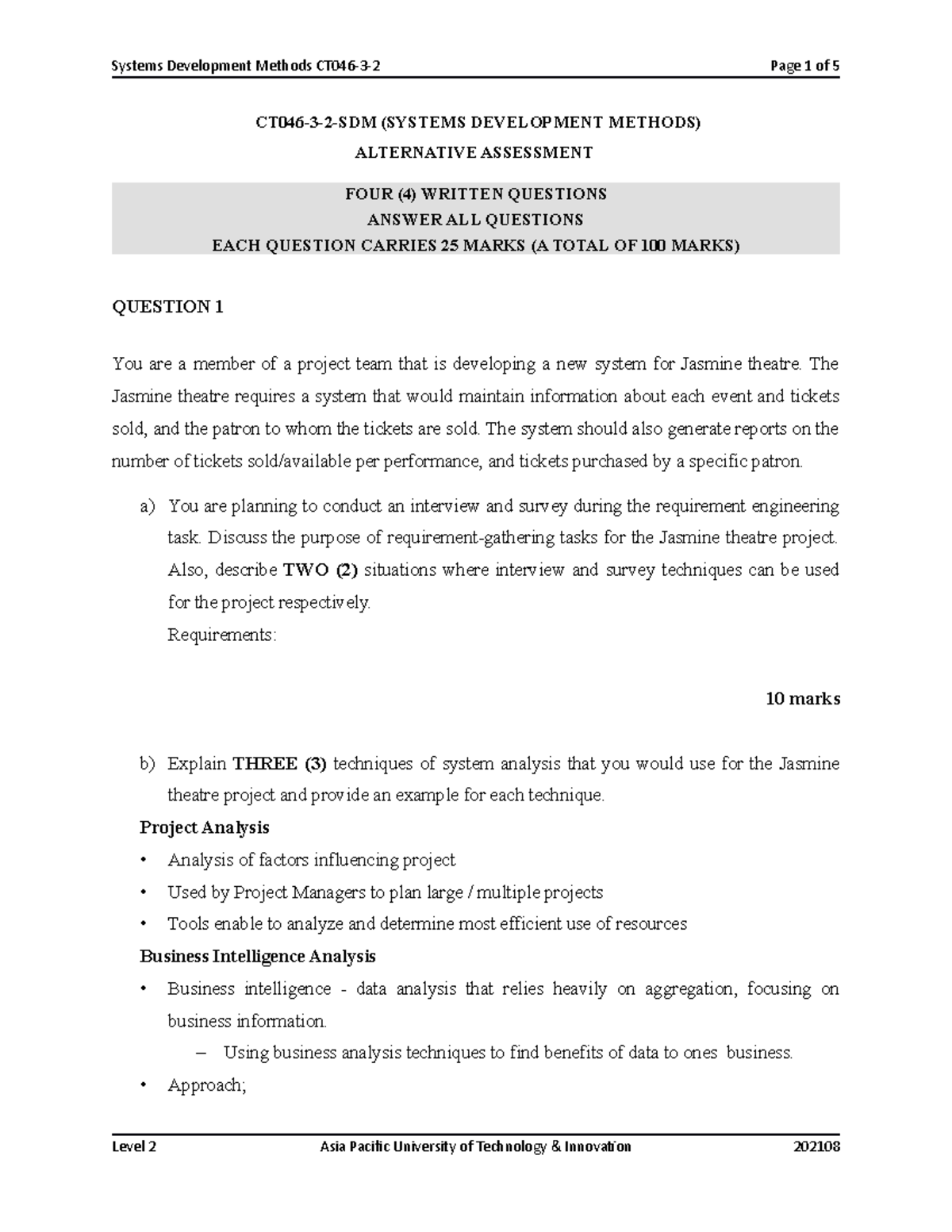 1 - software development method - CT046-3-2-SDM (SYSTEMS DEVELOPMENT METHODS) ALTERNATIVE ...