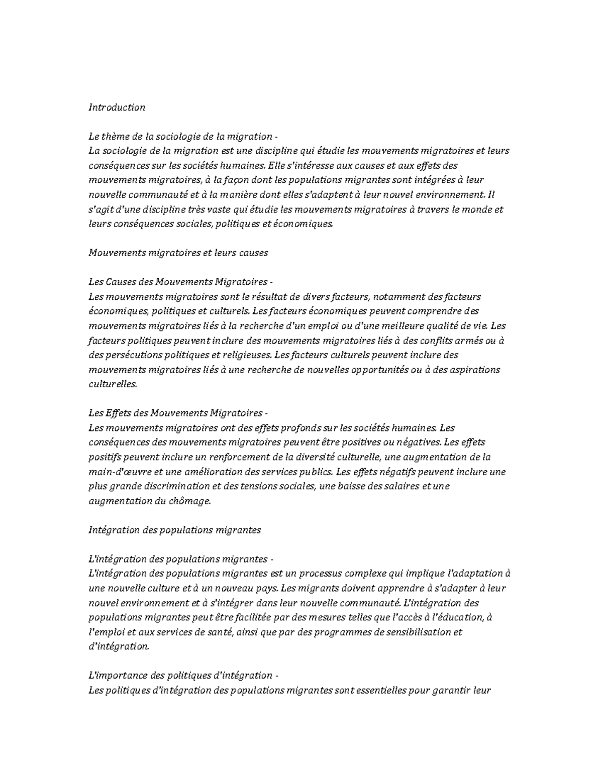 Sociology of Migration Study Notes - Introduction Le thème de la ...