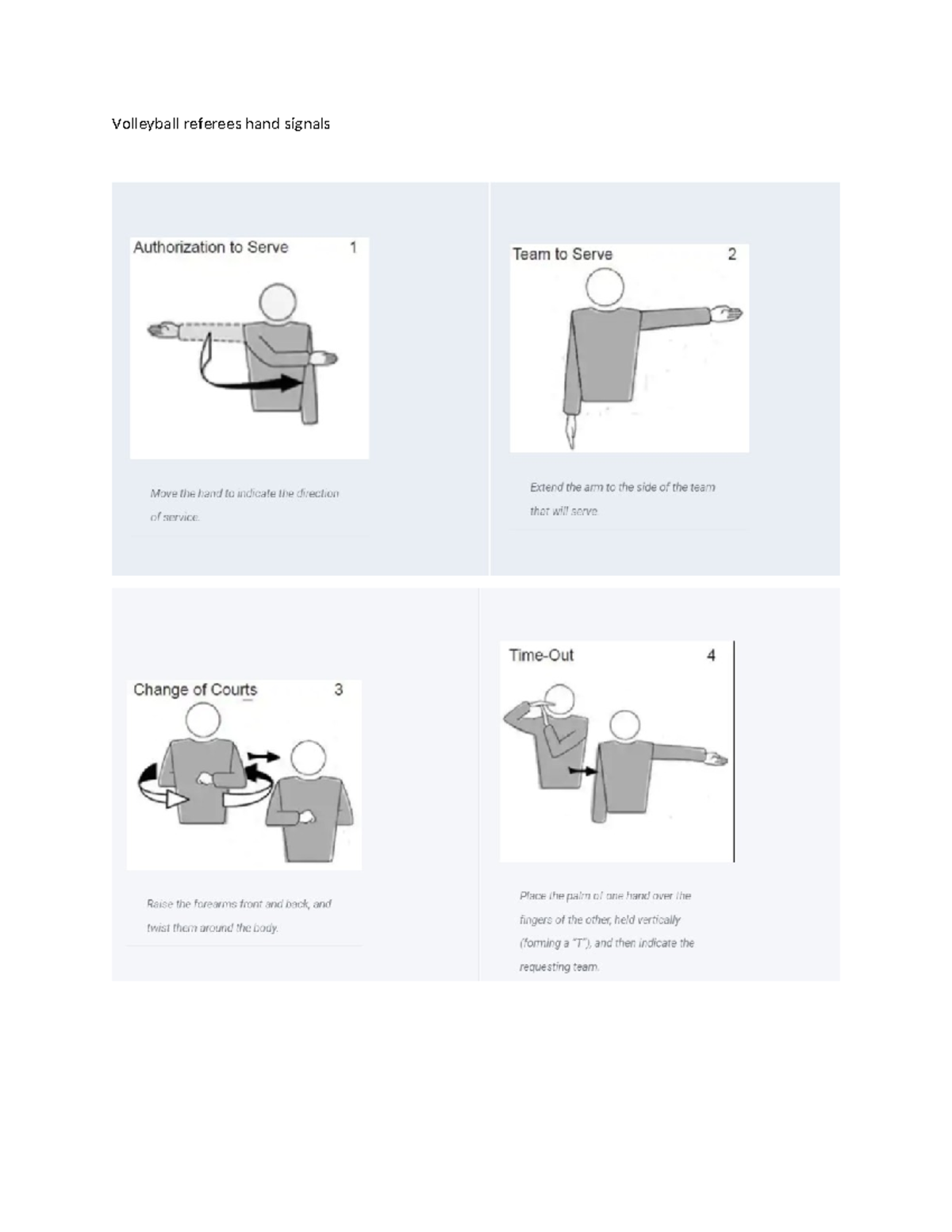 Volleyball referees hand signals - Physical Education - Volleyball ...