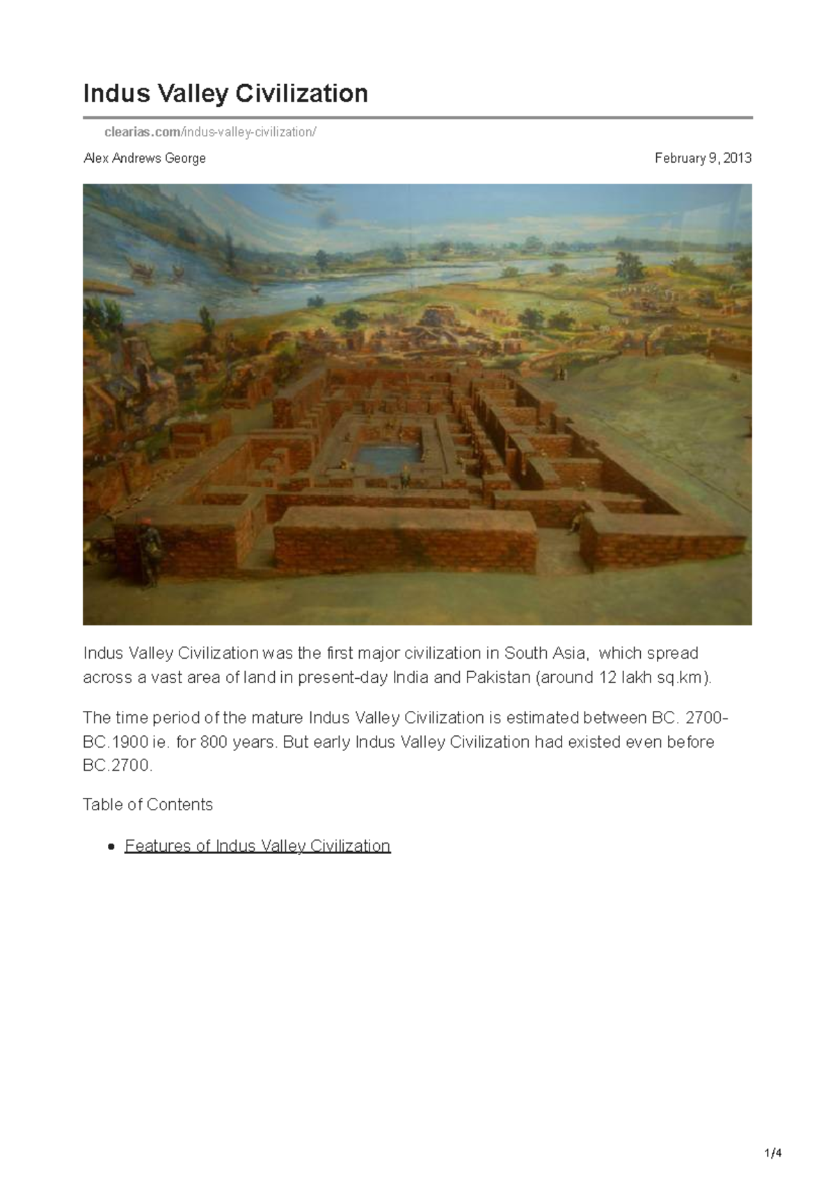 Indus Valley Civilization - Alex Andrews George February 9, 2013 Indus ...