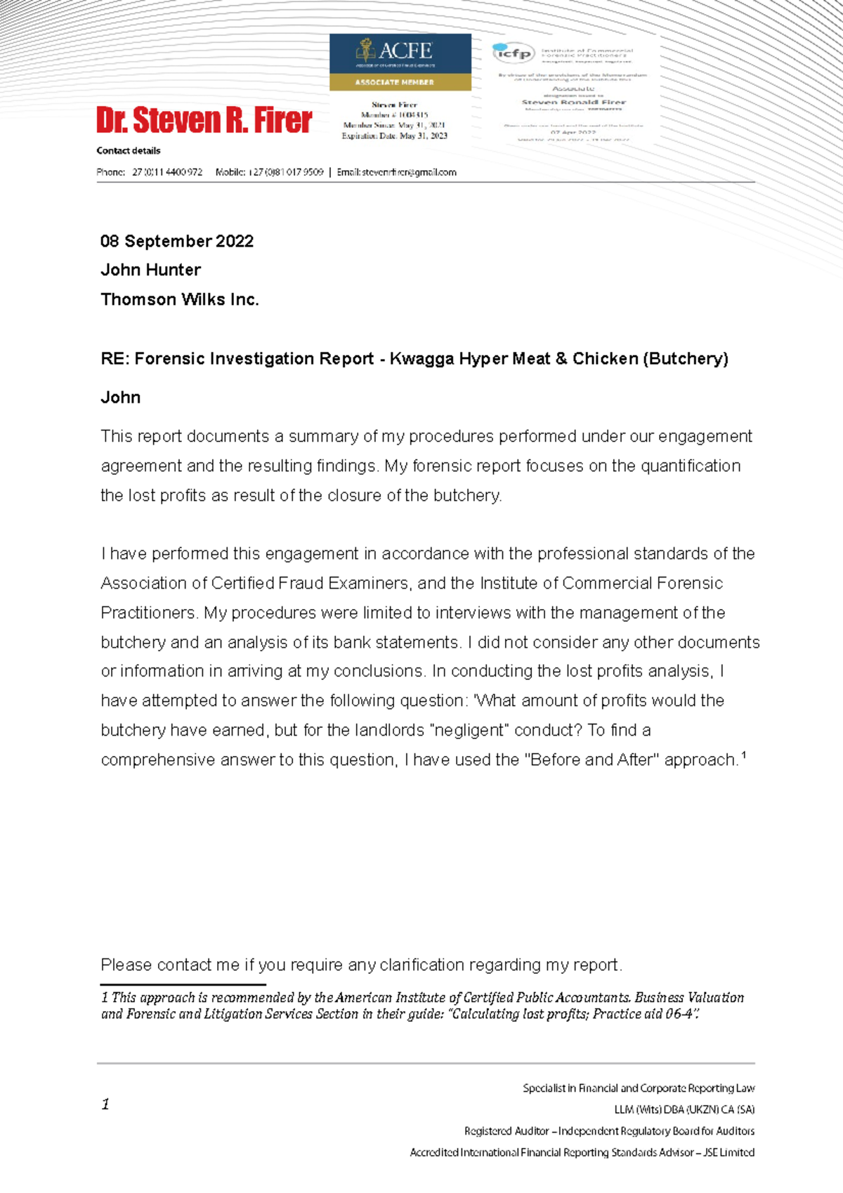 Revised Firer Expert Report Kwagga 9 AUG 221 - 08 September 2022 John ...