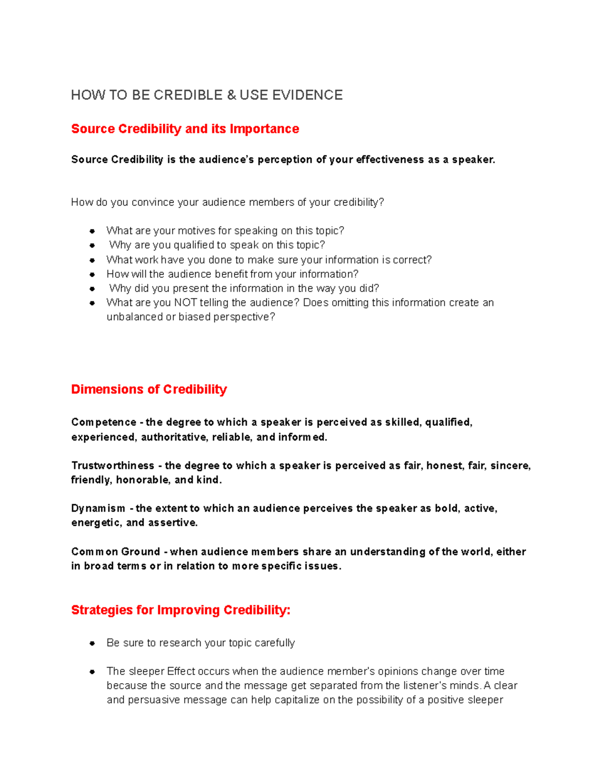 Ch 11 HOW TO BE Credible USE Evidence Notes - HOW TO BE CREDIBLE & USE ...