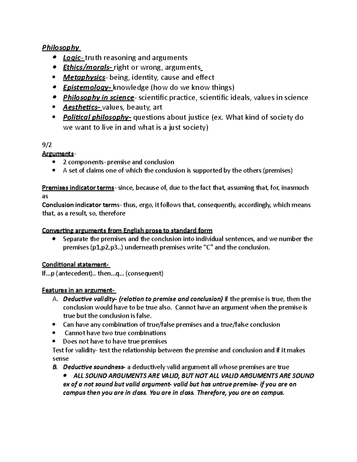 Philosophy notes - Philosophy Logic- truth reasoning and arguments ...