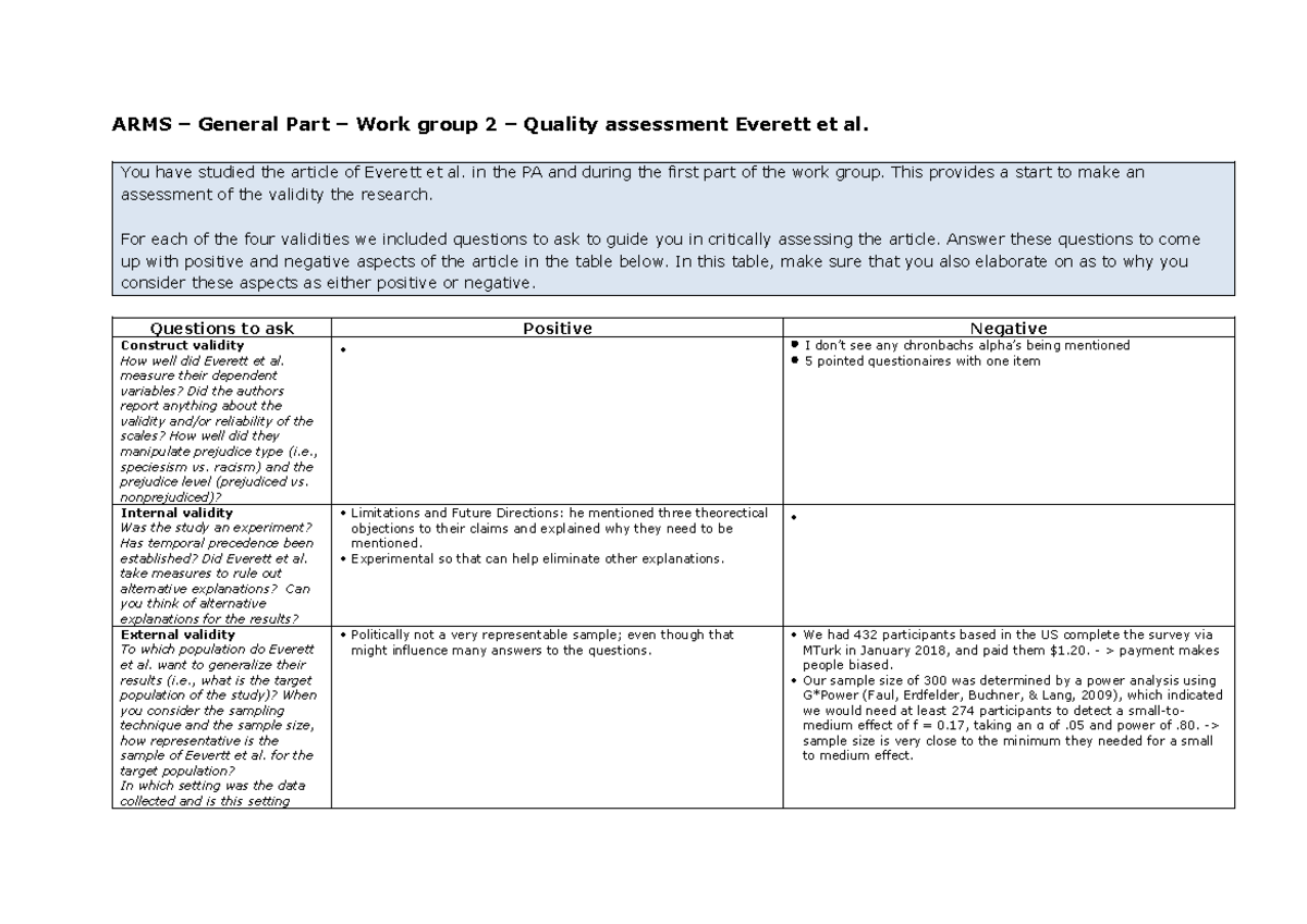 ARMS – General Part – Work group 2 – Quality assessment Everett et al ...